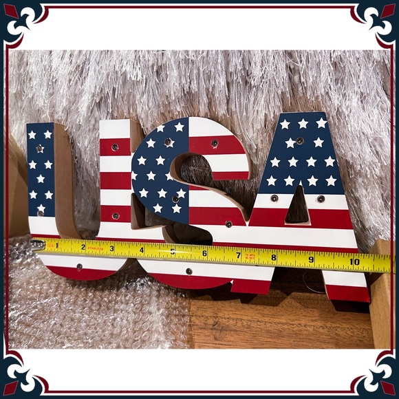 Accents | Patriotic Usa Wooden Block Sign Table Decor Lighted Red White ...
